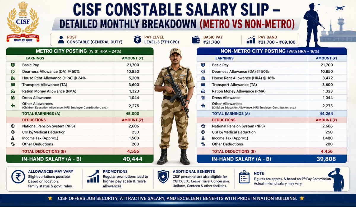 CISF Salary 2026: Rank-Wise Pay Scale, Allowances & Benefits